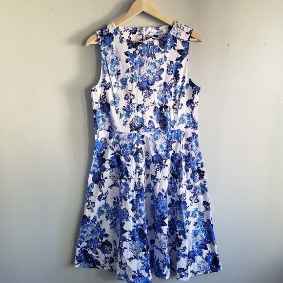gen shuo | Dresses | Gen Shuo White With Blue Floral A Line Dress Xxl ...